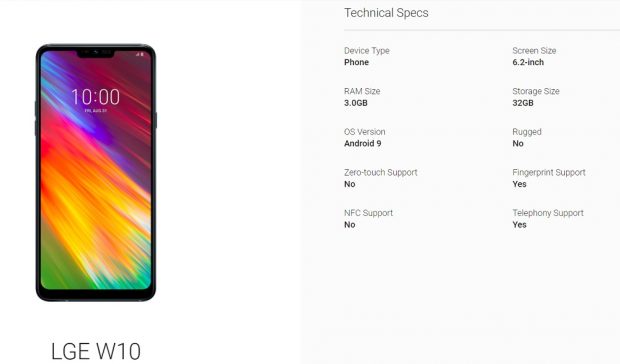 LG W10 ve filtradas sus características por el sitio web de Android