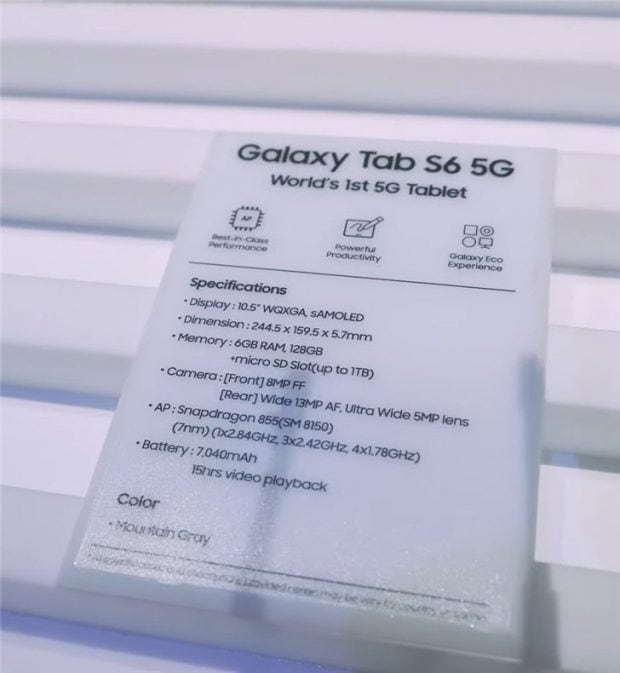 Samsung Galaxy Tab S6 5G ve filtradas sus características por completo
