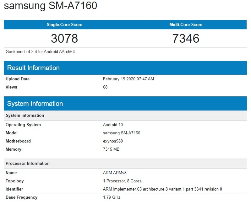 Samsung Galaxy A71 5G aparece en un benchmark revelando sus specs