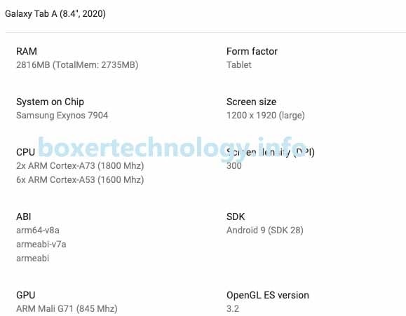 Samsung Galaxy Tab A (2020) se filtra en renders con una pantalla de 8,4''