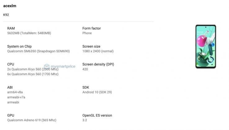 LG K92 aparece en Google Play Console con un chip Snapdragon 690